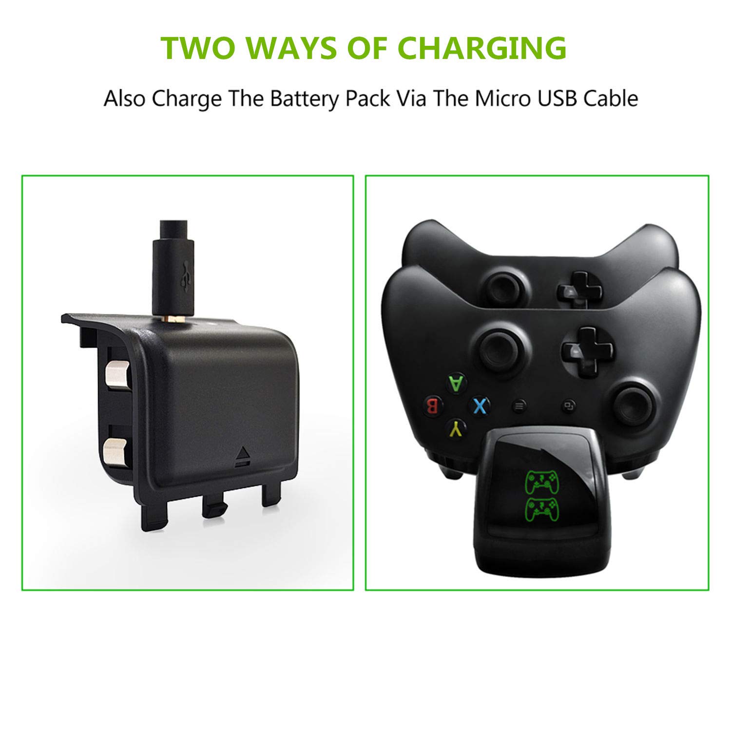 CICMOD Controller Charger for Xbox One, 2Pcs Rechargeable Battery Pack Docking Charging Station Black