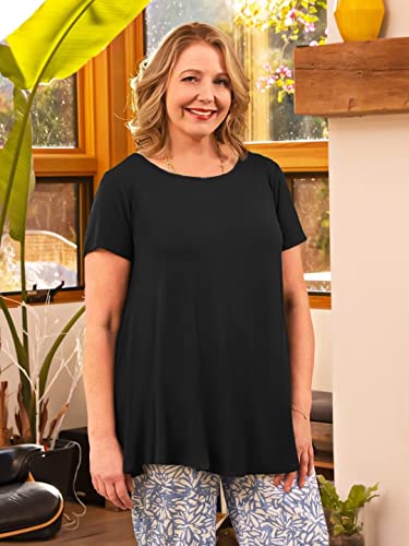 LARACE Plus Size Tops for Women Short Sleeve Shirts Casual Summer Clothes Round Neck Tunics for Leggings (3X, Black)