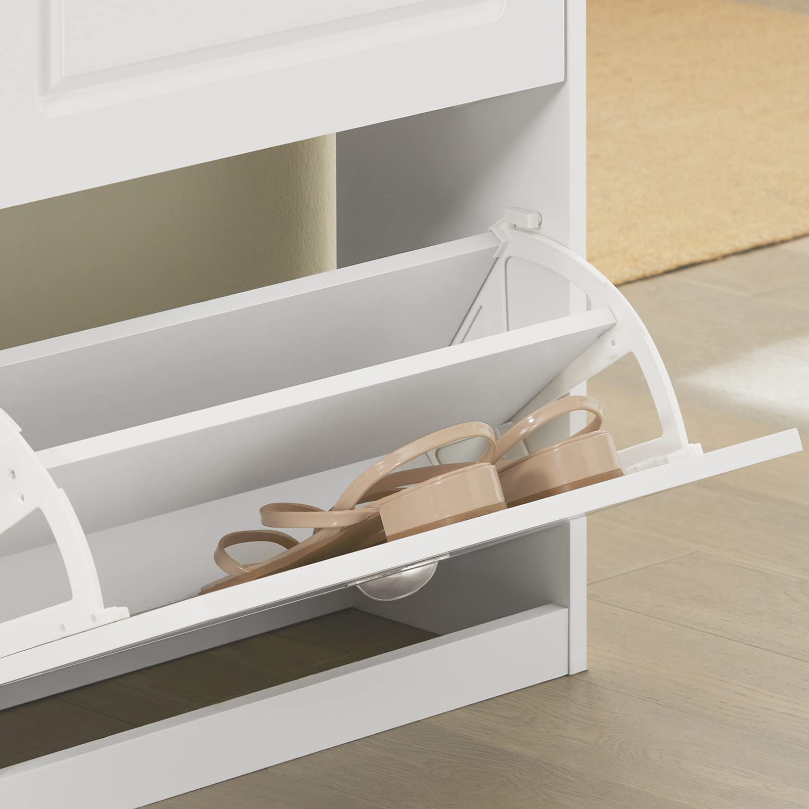 Haotian White Shoe Cabinet with 4 Flip Drawers, Large Freestanding Shoe Rack, Modern Shoe Organizer for Entryway, Hallway, Entance FSR79-W