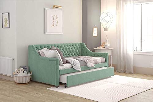 Little Seeds Ambrosia Diamond Tufted Upholstered Design Daybed and Trundle Set, Twin Size Frame, Teal
