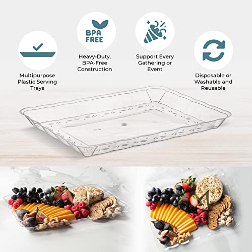 Plastic Serving Trays 9" X 13" Rectangle Serving Platters 4-Pack Clear Party Tray Durable Serving Platter - Disposable Serving Food Tray - Rectangular Cake, Fruit, Cookie Tray - Posh Setting