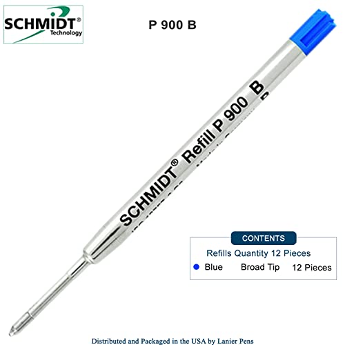 Schmidt P900 Parker Style Ballpoint Pen Refill, Broad Point, Blue Ink, Pack of 12 (81274)