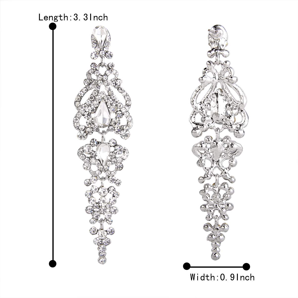 BriLove Wedding Bridal Dangle Earrings for Women Crystal Cluster Teardrop Earrings Clear Silver-Tone