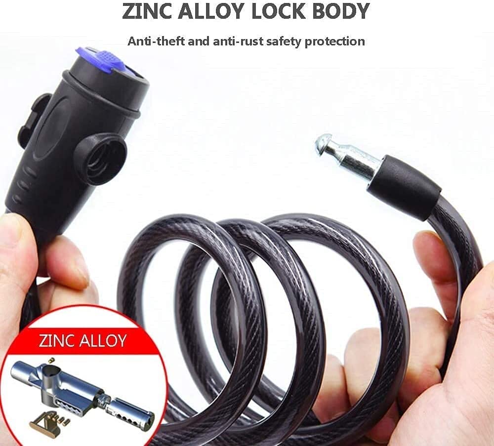 Bike Lock, Cable Lock, Coiled Secure Keys, Portable Mountain Bike Wire Lock with Mounting Bracket 1.2Mx12mm(Color:Green)