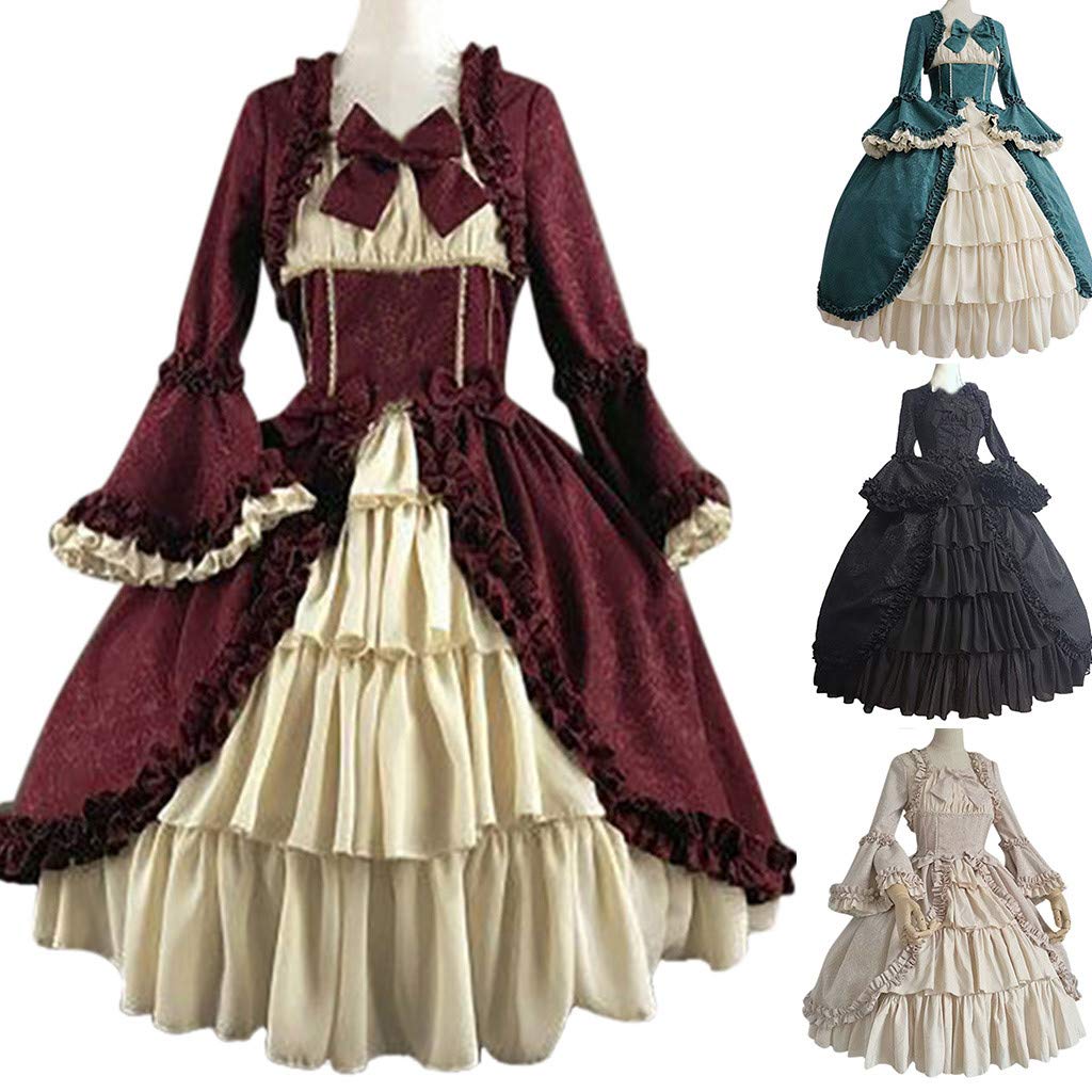 Bokeley Womens Gothic Dress Maid Princess Ruffles Skirts Bowknot Anime Party Cosplay Halloween Costumes (M, Wine Red)