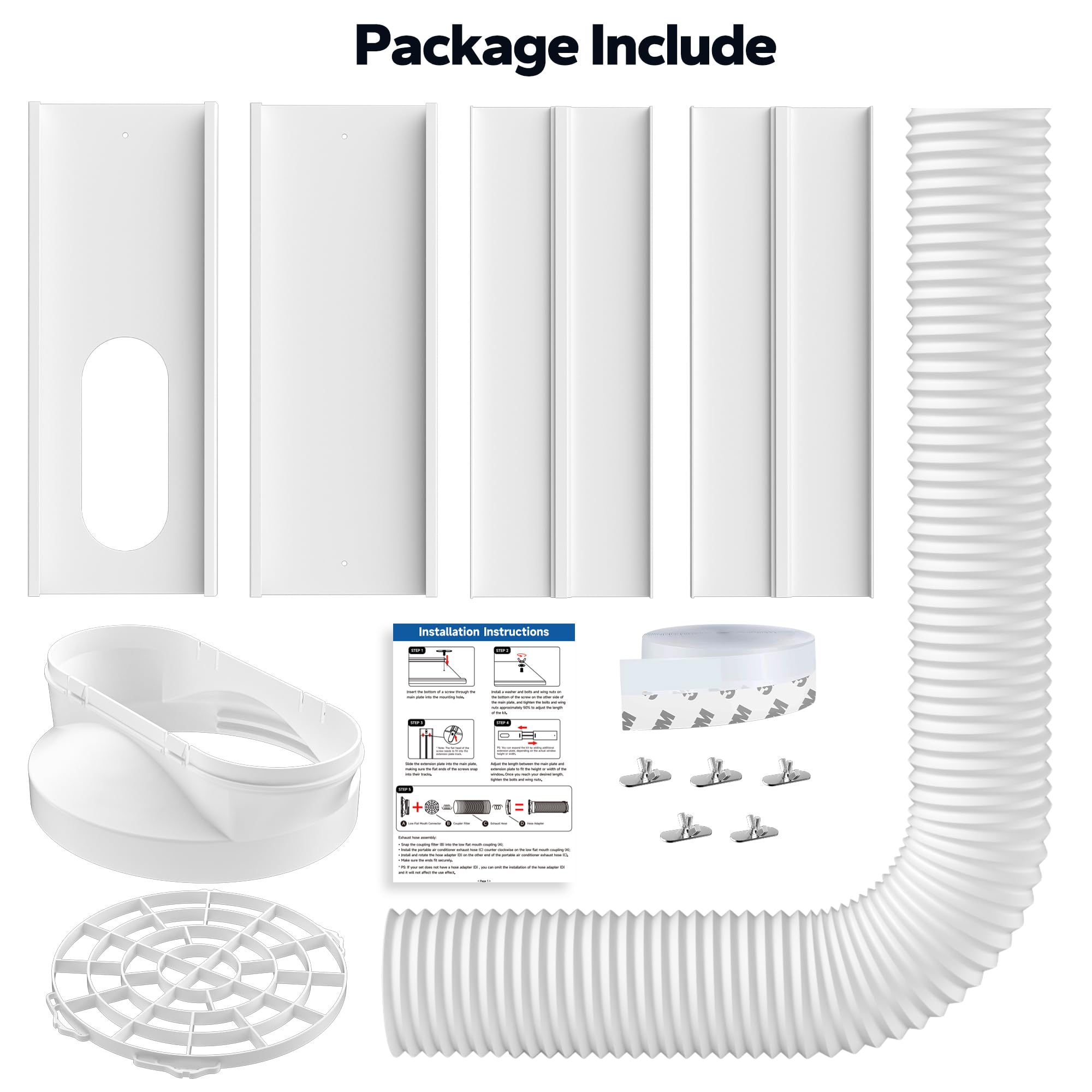 Cestluck Portable AC Window Vent Kit, with 5.9” Exhaust Hose, 5.9" Coupler and Bird Guard, Adjustable Air Conditioner Window Seal Kit Length Range (17” to 63”), Universal Sliding AC Vent Kit