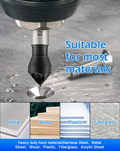 Countersink Drill Bit, TiAlN Coatied M35 Cobalt Steel Bit, 82 Degree Point Angle, 3/8" Round Shank, 1/2" Body Diameter for Hard Metal Wood Plastic Glass Deburring Chamfer Tool (82 Degree)