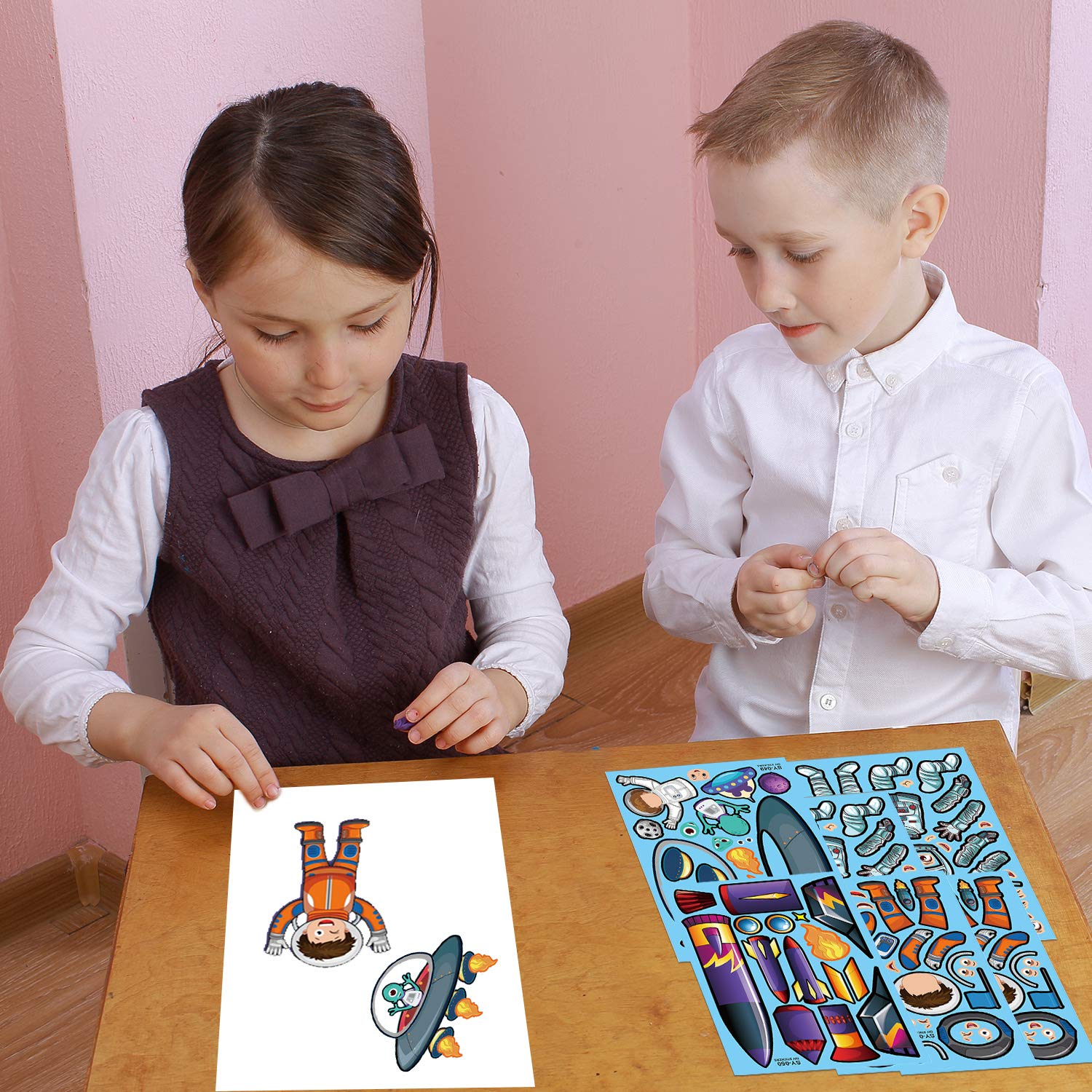 Konsait 48Sheets Outer Space Make Your own Stickers, Make A Face Stickers Solar System Universe Outer Space Theme Party Favor Stickers for Boys Girls Birthday Goodie Bag Filler School Rewards