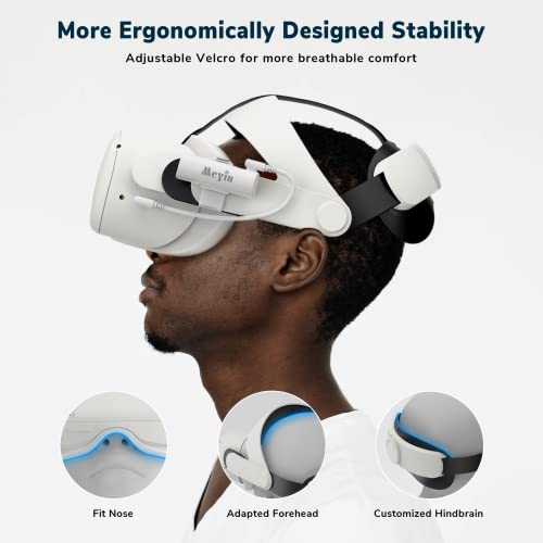 Head Strap with Battery Pack for Oculus Quest 2, MEYIN 3350mAh Fast Charging VR Power, Adjustable Strap and Ear Muffs Accessories for Quest 2, Enhanced Support & Gaming Immersion