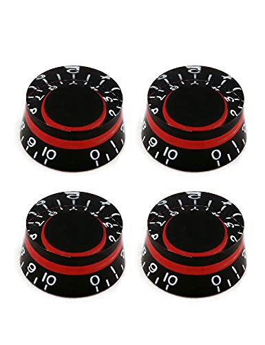 Bogart Guitar Knobs 6mm Shaft Volume Tone Control Knobs Top Hat Knobs for Les Paul LP SG Style Electric Guitar Set of 4pcs.,Black & Red