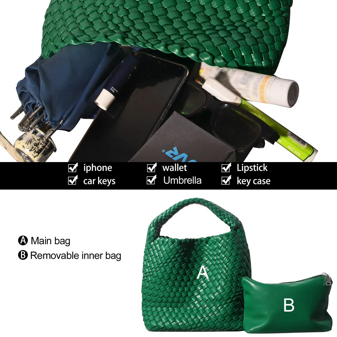 BZXHVSHA Ladies Knitting Handbags and Purses for Women Hobo (Dark green)