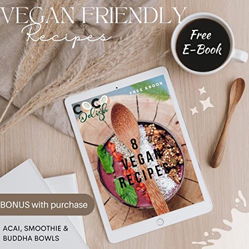 Coconut Bowl with Natural Wooden Spoons (Set of 4), Includes Disposable Drinking Straws - Vegan Organic. Plus BONUS Recipe