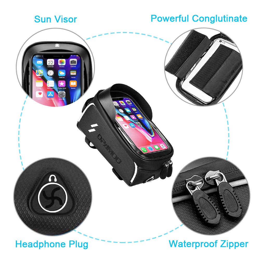 Bike Phone Front Frame Bag - Bicycle Bag Waterproof Top Tube Cycling Phone Mount Pack Phone Case for 6.5ββ iPhone Plus xs max
