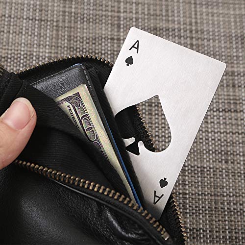 Cozihom 6 Pcs Bottle Opener, Stainless Steel Flat Casino Bottle Opener, Poker Bottle Opener, Spade Beer Opener, Silver & Black