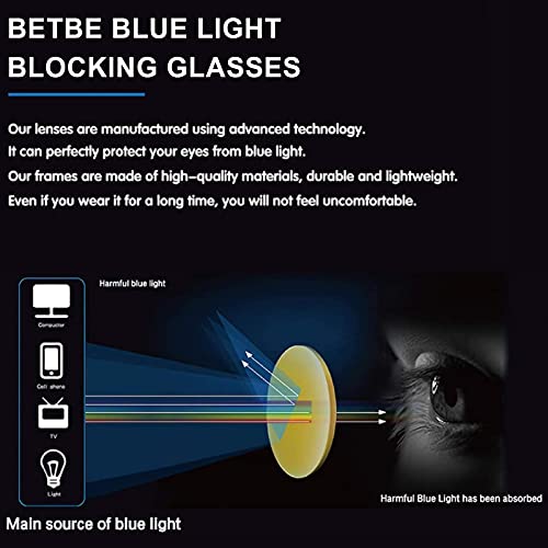 BETBE Blue Light Blocking Glasses for Women & Men - Anti Eye Strain Computer Gaming Glasses