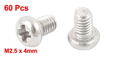 uxcell M2.5 x 4mm 304 Stainless Steel Cross head Phillips Pan Head Screws Bolt 60pcs