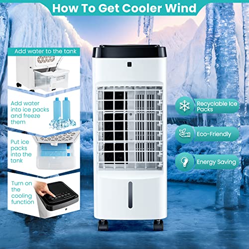 LDAILY 3-in-1 Evaporative Air Cooler, Wide Oscillating Air Cooler w/ 4 Modes, 3 Speeds, 2-12H Timer, Remote Control & 2 Ice Packs, 3.5L Water Tank, Air Cooler for Room Home Office