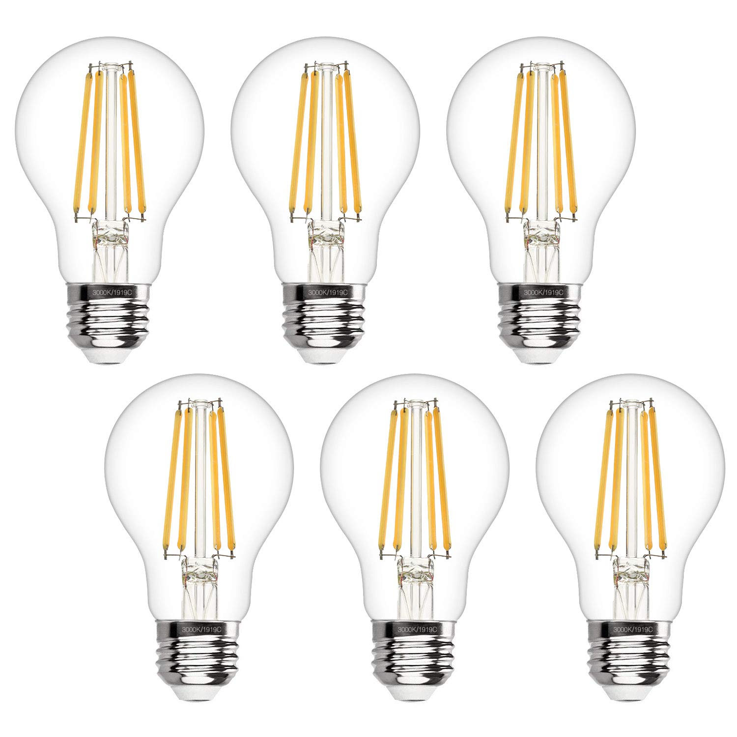 Boncoo A19 LED Edison Bulb Dimmable 6W LED Filament Light Bulbs 60W Incandescent Equivalent Led Vintage Bulb 3000K Soft White 620LM E26 Medium Base Clear Glass for Home, Office, 6 Pack
