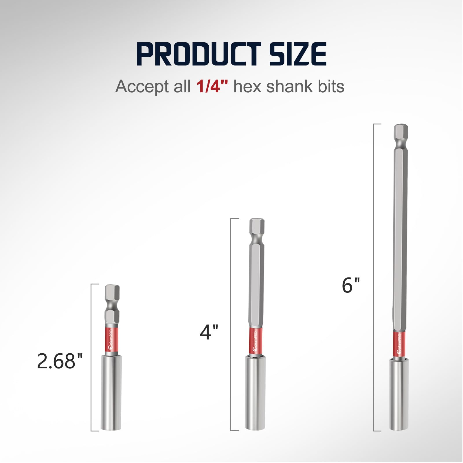 ColumPRO 6PCS Magnetic Impact Bit Holder,1/4" Hex Shank S2 Steel Magnetic Drill Bit Extension Holder,Straight Without Bending Screwdriver Bit Extender, 2.6", 4", 6" Extensions