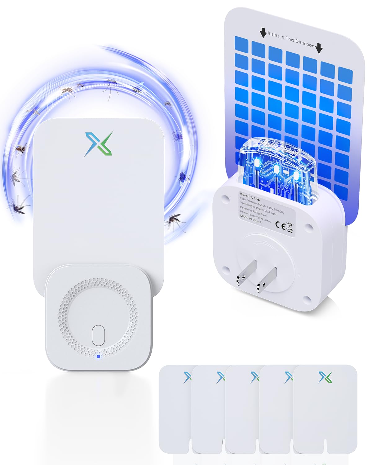 DWXAH Indoor Fly Trap, Plug-in Bug Light Catcher with UV and Blue Light - Fruit Fly Traps for Indoors, Gnats, Mosquitoes, Flies, Moths,House Flies - Fly Traps Indoor for Home-1 Devices + 5 Refills