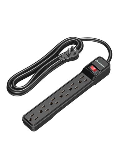 DEWENWILS 6-Outlet Power Strip Surge Protector with 10 Foot Long Extension Cord, Low Profile Flat Plug, 15 Amp Circuit Breaker, 500 Joules, Wall Mount, UL Listed, Black