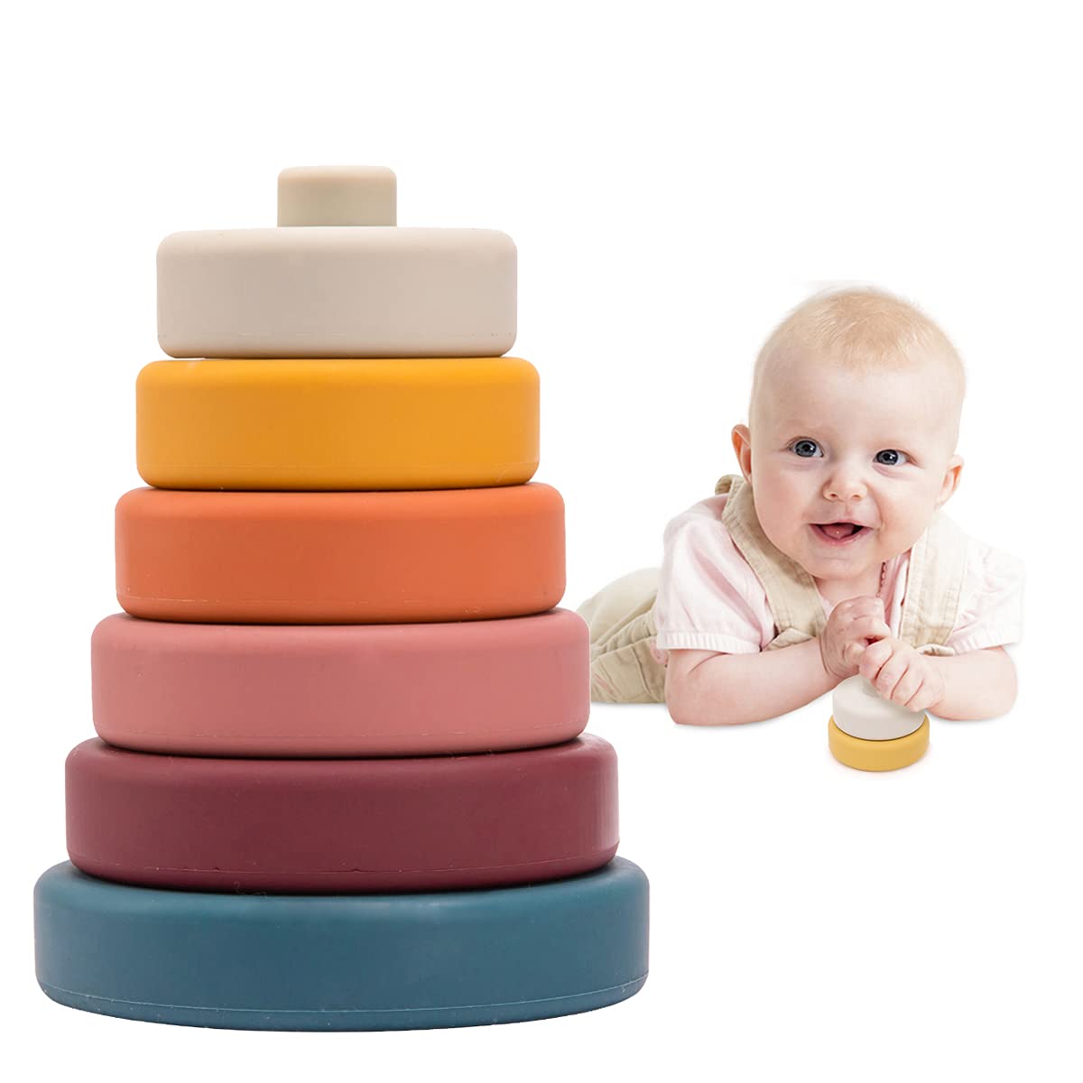 let's make Stacking Toys Soft Silicone Stacking Blocks Rings Baby Sensory Toy for 6+ Months Boys&Girls