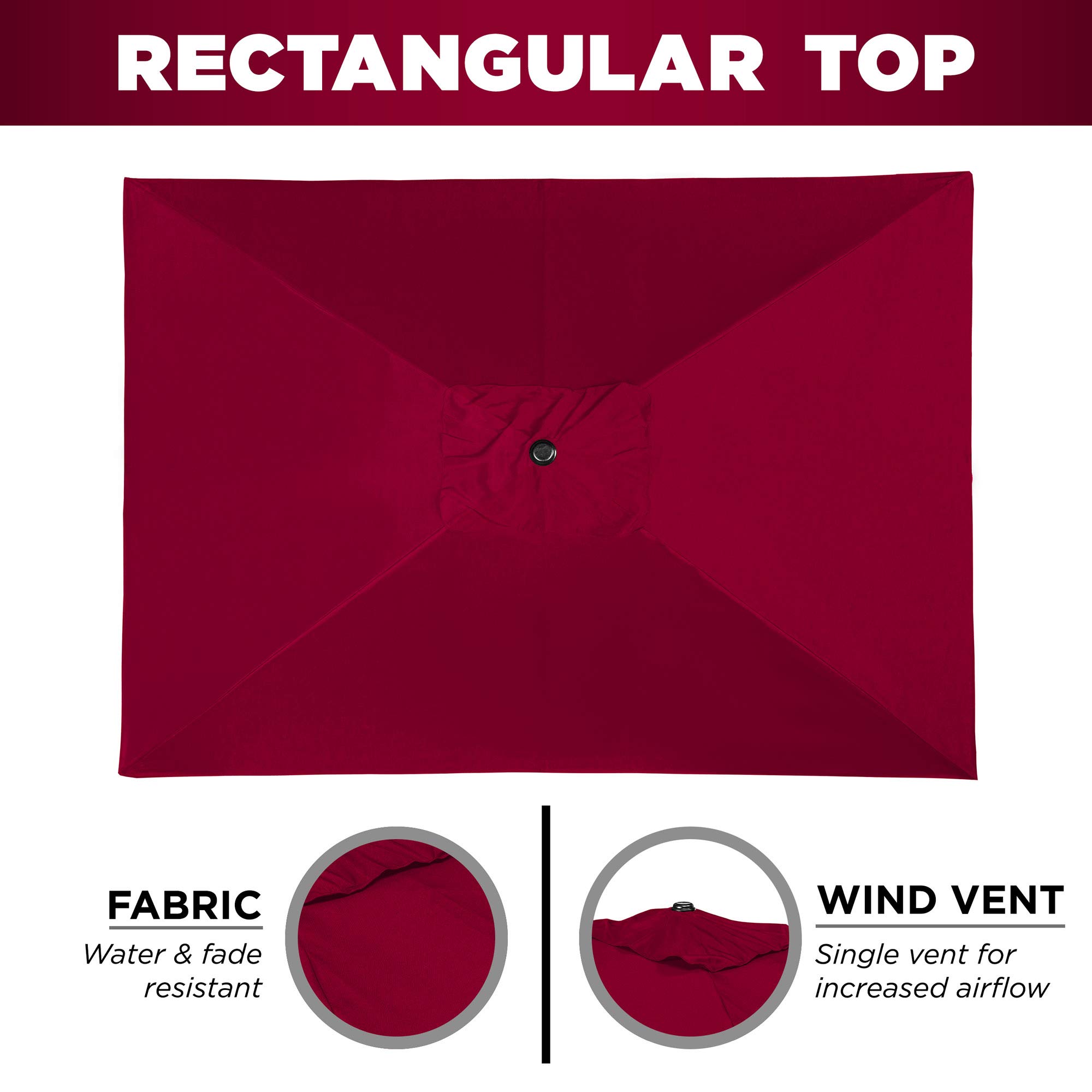 Best Choice Products 8x11ft Rectangular Patio Market Umbrella w/Rust-Resistant Frame, Hand Crank, Fade-Resistant 210G Polyester Fabric, and Wind Vent, Burgundy