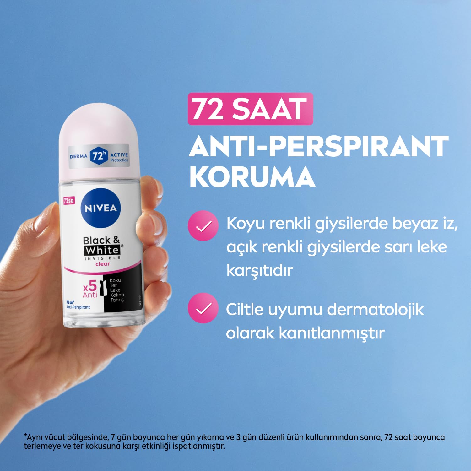 Nivea Invisible for Black & White Clear Roll-On Anti-Perspirant Deodorant 50 ml (Pack of 3)