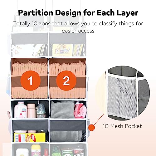 Over Door Organizer, 5-Tier Large Back of Door Closet Organizer with 10 Mesh Side Pockets Pantry Behind Door Storage Shelf with Clear Window for Kitchen Bathroom Bedroom, Toys, Diapers, Shoe
