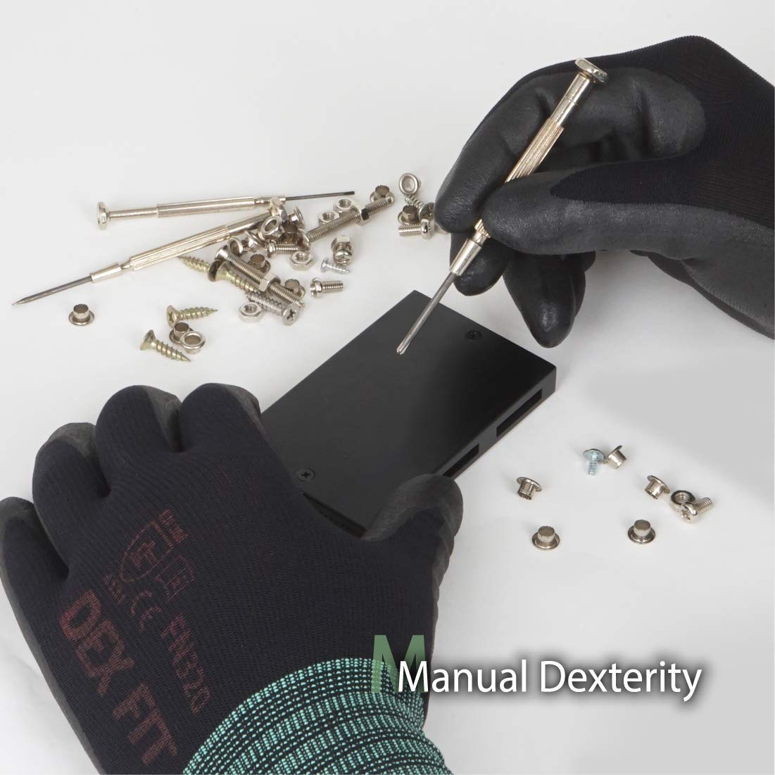 DEX FIT Premium Nylon Nitrile Work Gloves FN320, 1 Pair, 3D-Comfort Stretchy Fit, Firm Grip, Thin & Lightweight, Durable, Breathable & Cool, Machine Washable; Black 8 (M)