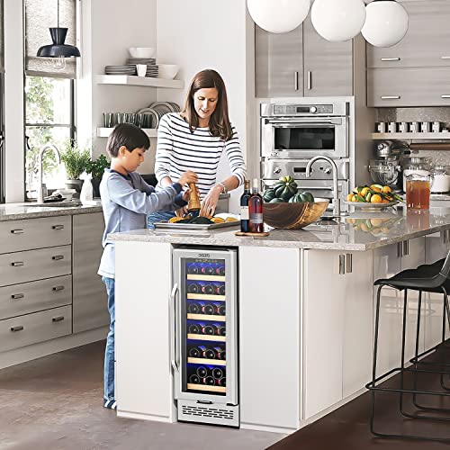 ROVRAk Upgrade Wine Cooler Refrigerator, 15 Inch 32 Bottle, Fast Cooling Low Noise and Frost Free Wine Fridge with Digital Temperature Control, Compressor Wine Cooler for Built-in or Freestanding