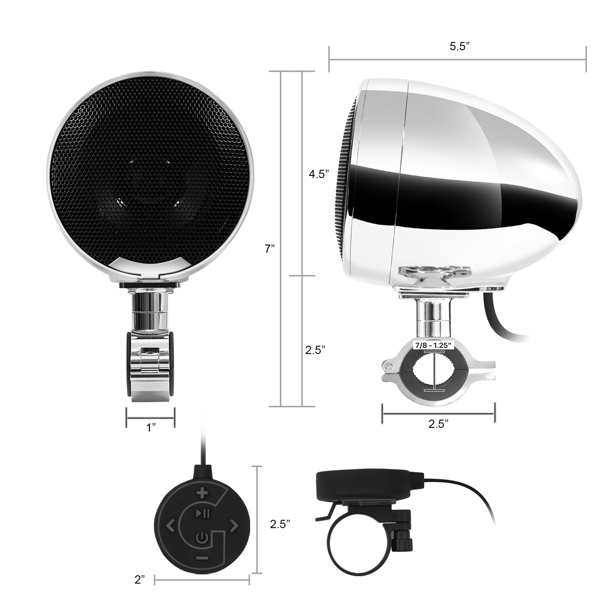GoHawk AN4-QX All-in-One 1200W Built-in Amplifier 4.5" Waterproof Bluetooth Motorcycle Stereo 4 Speakers Audio Amp System AUX for 1-1.25" Ape-Hanger Handlebar Harley CVO Touring Cruiser Custom