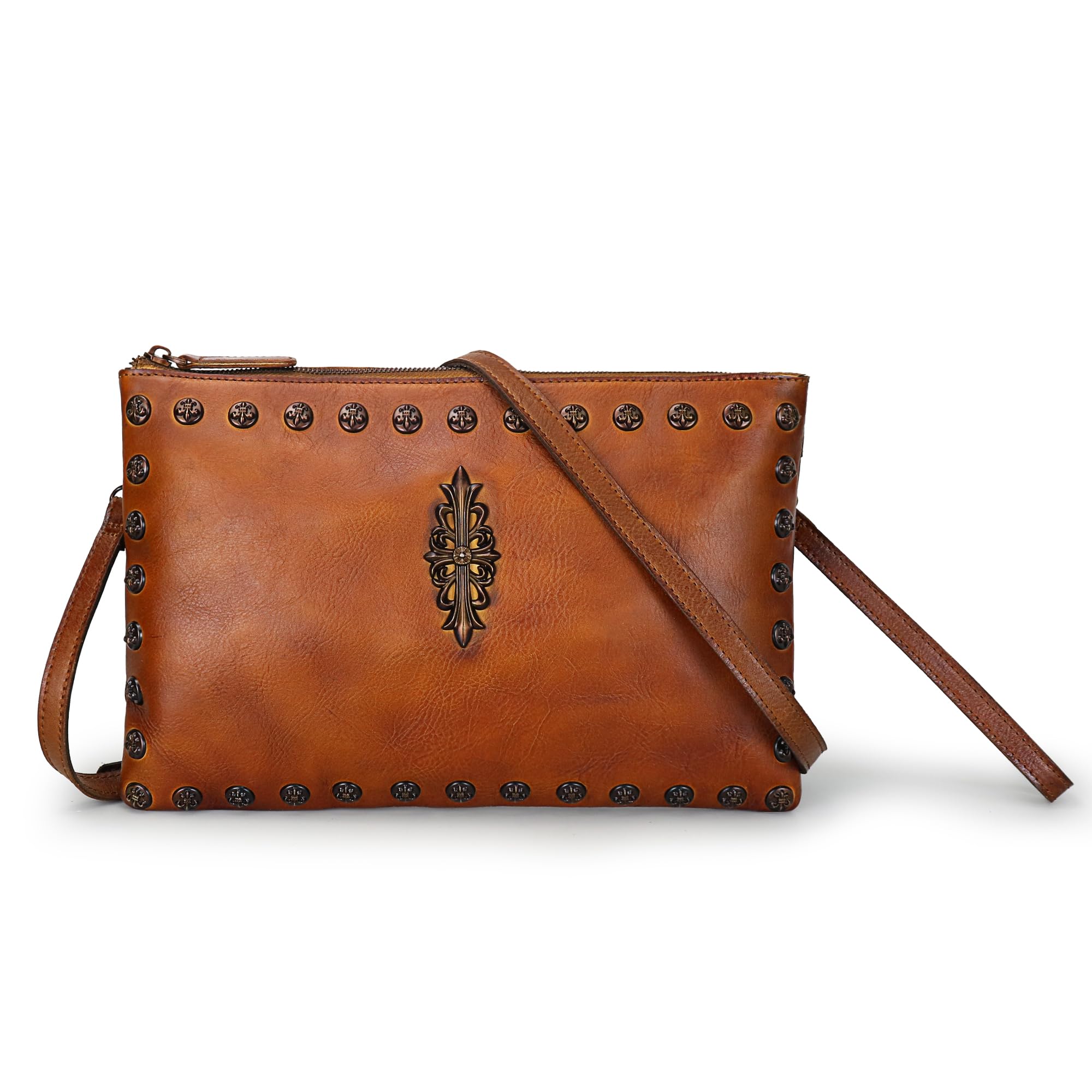 LETEULO Womens Crossbody Bag Leather Handmade Shoulder Bag Clutch Wristlet Handbags Purse (Brown L)
