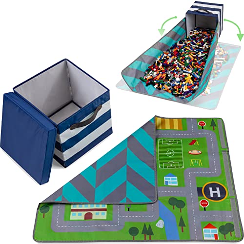 Telle - Toy Storage Organizer with Play Mat, Kid Toy Organizer Storage Bin, Toy Storage Bin, Kid Toy Storage Organizer Bin Shelf, Kid Storage Organizer Toy - Blue and White