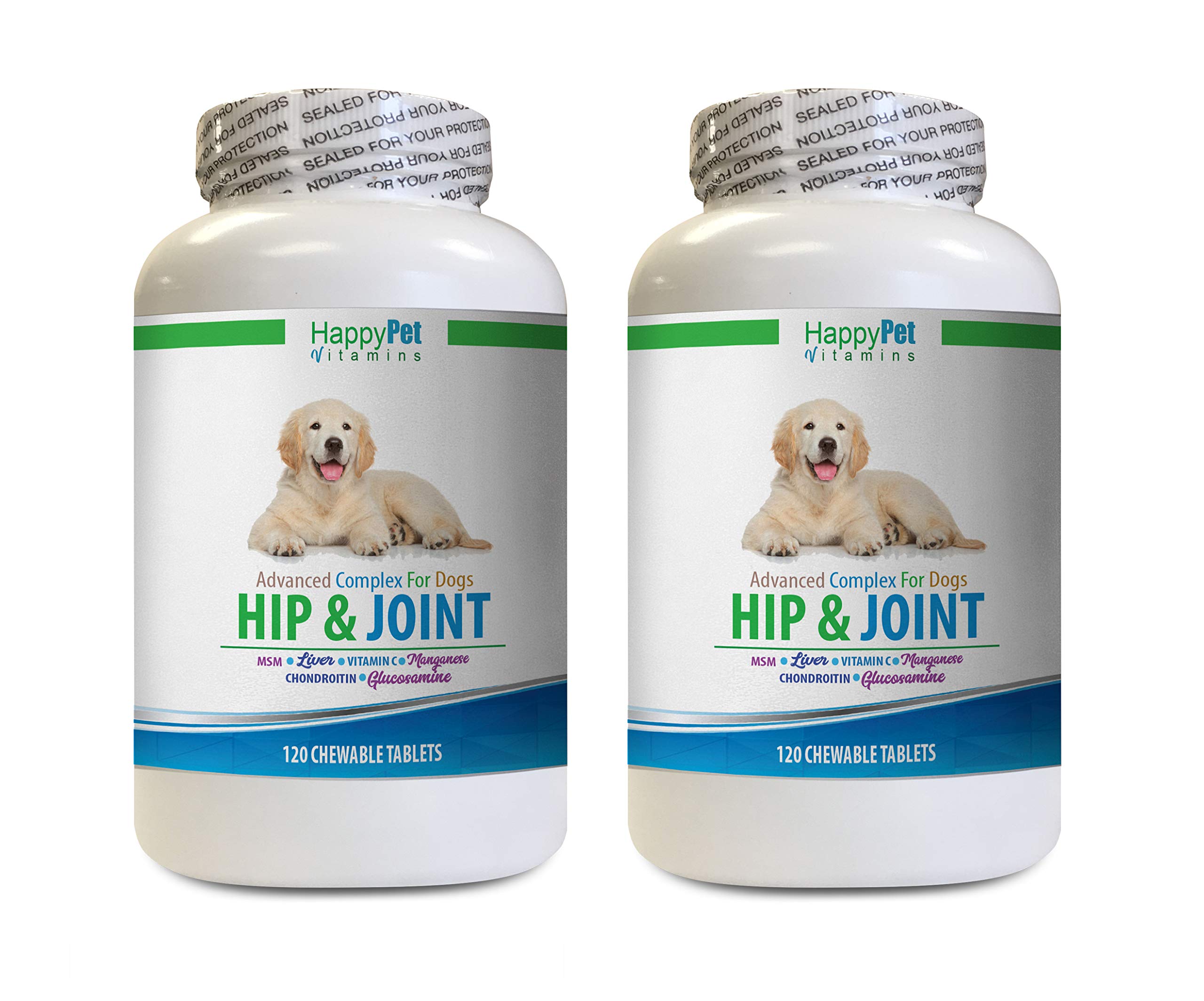 HAPPY PET VITAMINS LLC Dog Joint Supplement Chews - Dog Hip and Joint Health - Stiff Joint Solution - LUBRICATES Joints - Vet Approved - Dog Vitamin c Supplements - 2 Bottles (240 Treats)