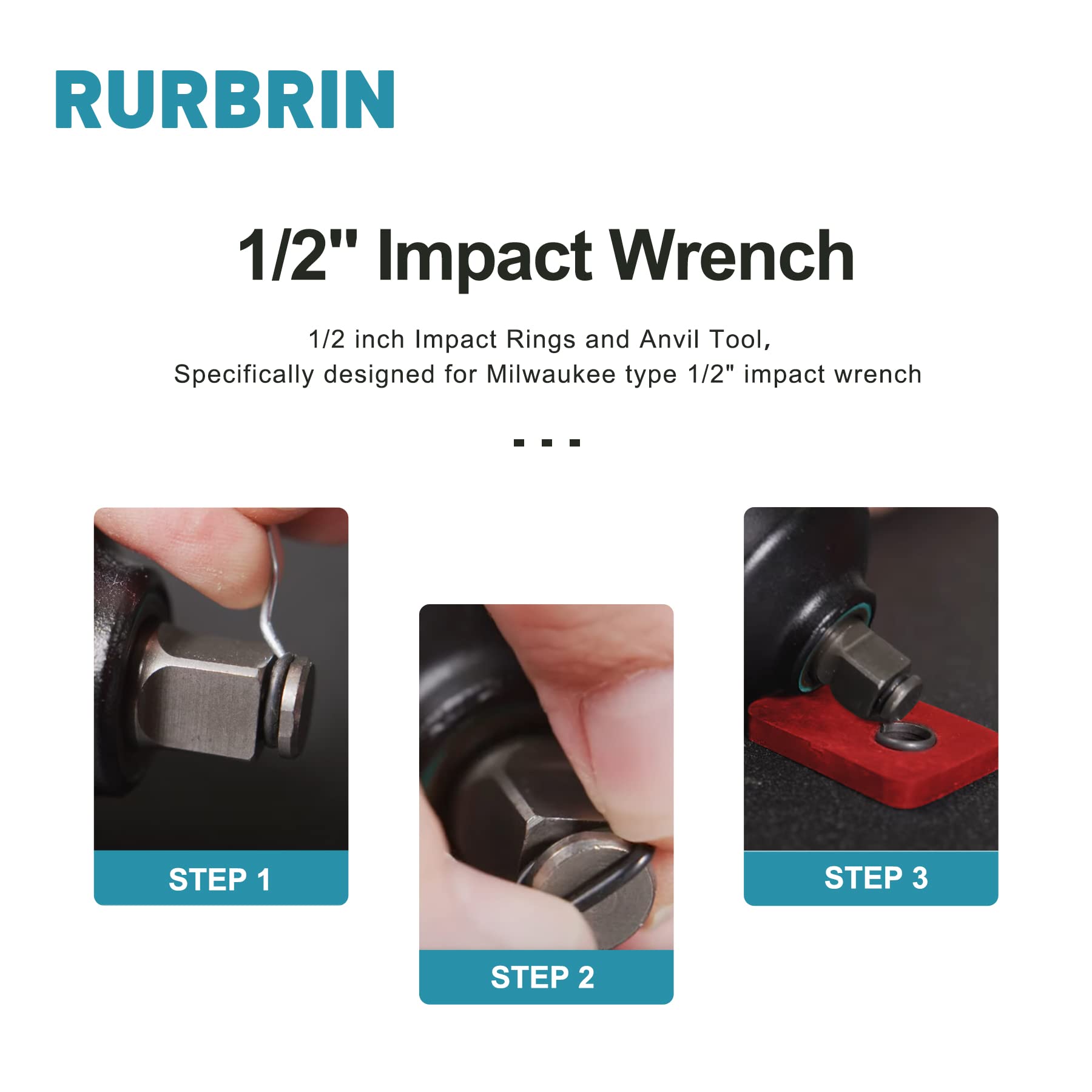 RURBRIN (10 Sets) 1/2" Impact Wrench Retaining Rings with O-Ring, Compatible with Electric/Pneumatic Wrench, Including Retainer Ring Anvil Install Tool