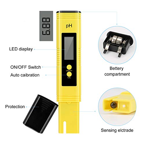 Digital PH Meter, UOTO Water Quality Tester 0.01 PH High Accuracy and 0-14 PH Measurement Range, Ideal Water Test Meter for Household Drinking Water, Aquariums, ATC β Yellow