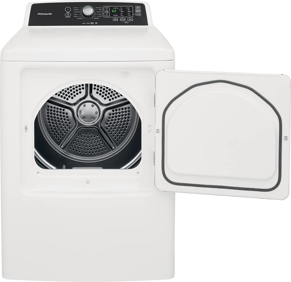 Frigidaire FFRE4120SW 6.7 cu. ft. Large Capacity Free Standing Electric Dryer, 10 dry cycles, Quick Dry, Active Wear, Sanitize, Eco Dry, Anti-Wrinkle, Reversible Door option, in White