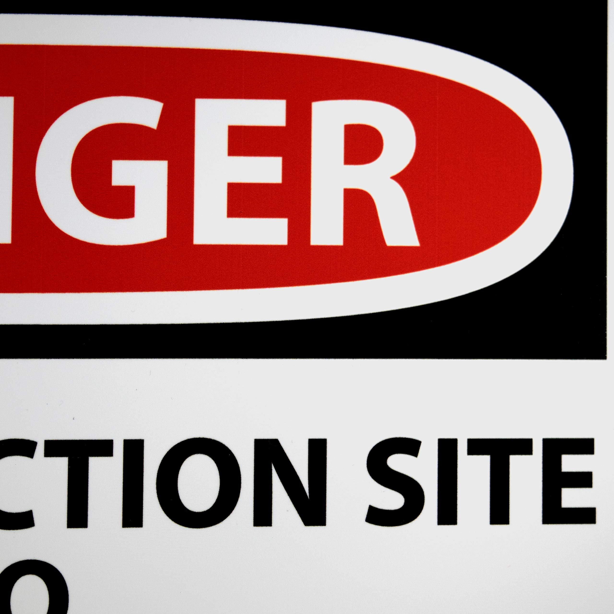 NMC D248RB DANGER - CONSTRUCTION SITE NO TRESPASSING Sign - 14 in. x 10 in. Rigid Plastic Danger Signage, Black/White Text on White/Red Base