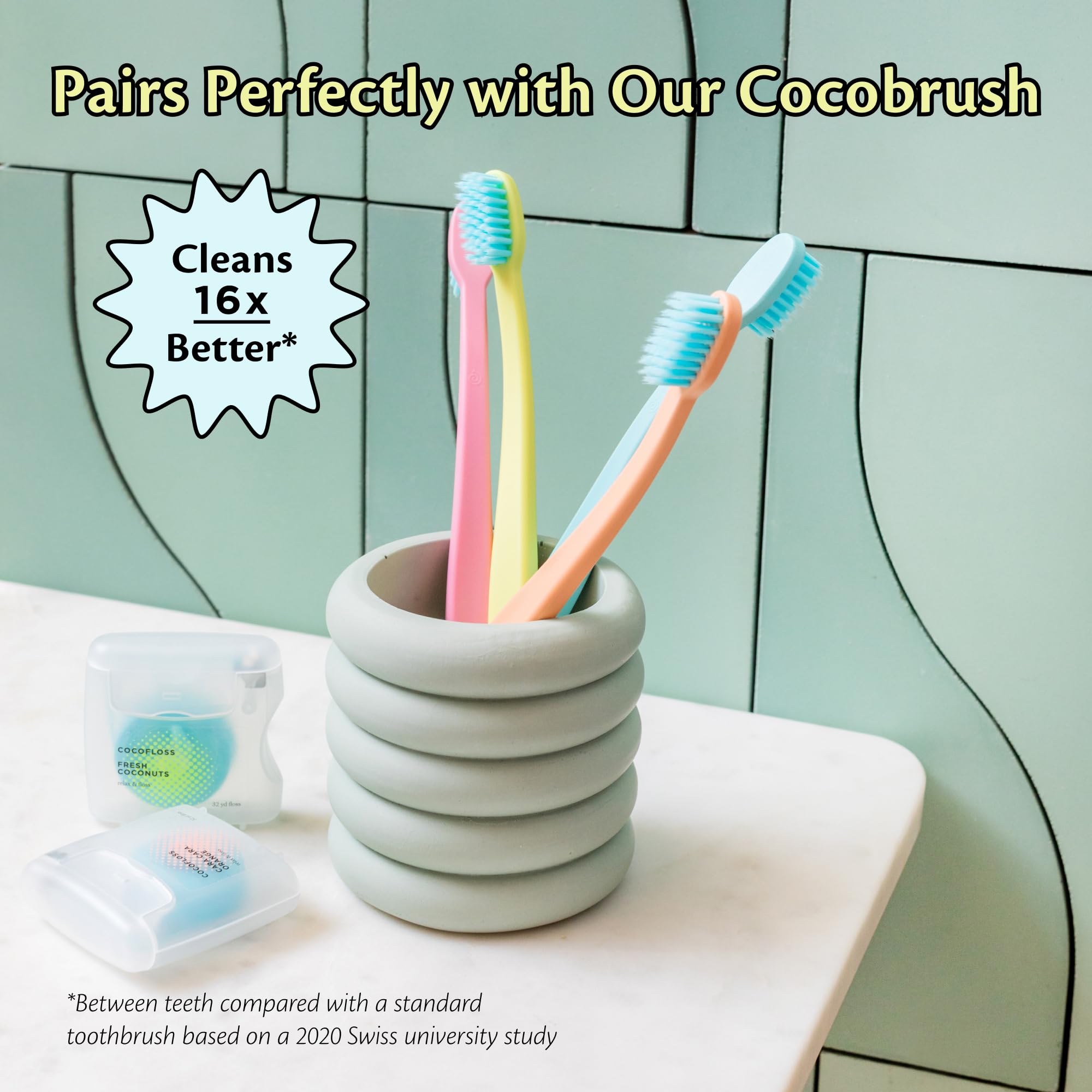 Cocofloss Woven Dental Floss, Dentist-Designed Oral Care, Mint, Waxed, Expanding, Vegan, Kid-Friendly Floss, 1 Spool with Dispenser and 1 Refill (2 x 33 yd)