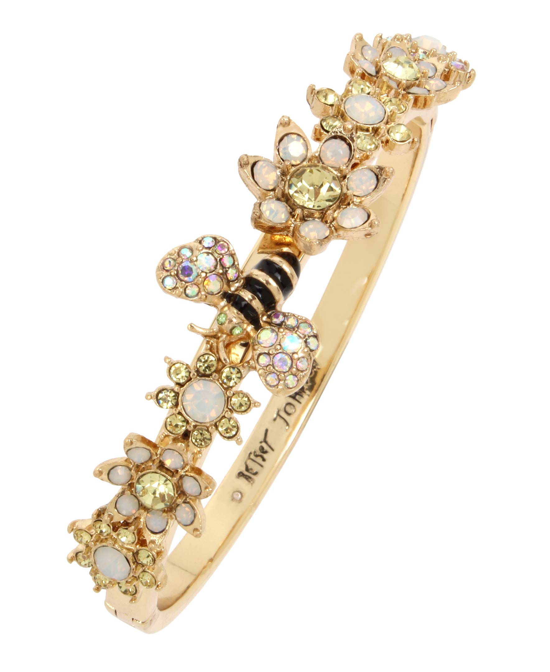 Betsey Johnson Bumble Bee & Mixed Flower Hinged Bangle Bracelet, YELLOW