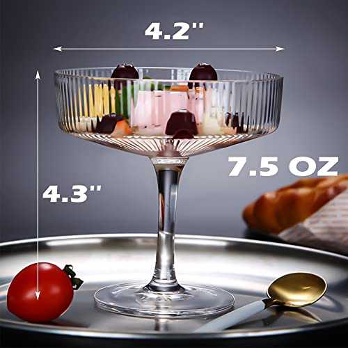 Montex 6 Pcs Ribbed Coupe Glasses, 7.5 oz Classic Vintage Cocktail Galssware, Pefect for Cocktail, Champagne and Gift