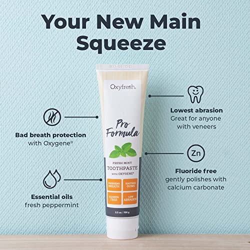 Oxyfresh Pro Formula Fresh Mint Toothpaste β Gentle Low Abrasion - Cosmetic Fluoride Free Formula - Great for Sensitive Teeth and Gums with Natural Essential Oils. 5.5 oz.