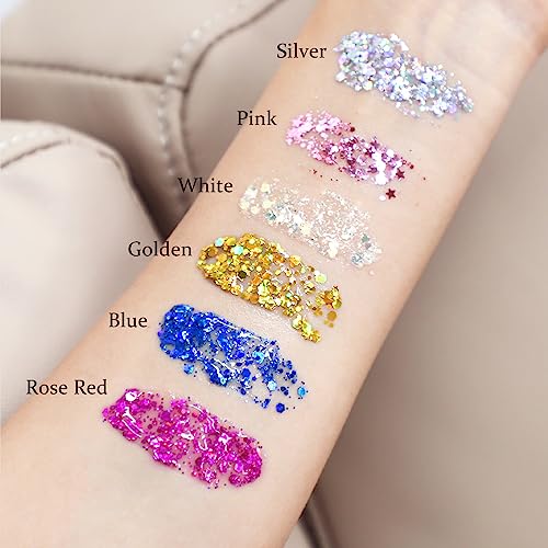 TEOYALL Long Lasting Body Glitter Holographic Sparkling Cosmetic Grade Chunky Glitter for Face Hair (White)