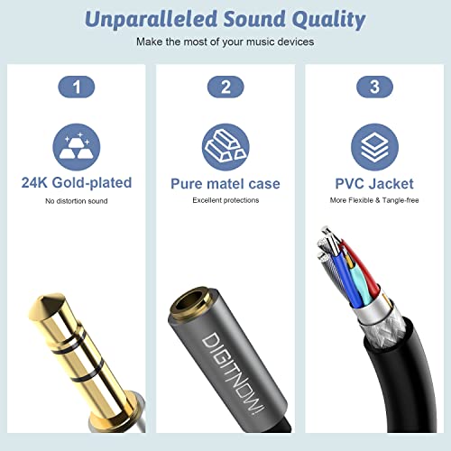 DIGITNOW Headphone Splitter,3.5mm Extension Cable Audio Stereo Y Splitter (Hi-Fi Sound), 3.5mm Male to Female Dual Headset Jack Adapter for iPhone Samsung Tablet Laptop, PS4, Switch & More