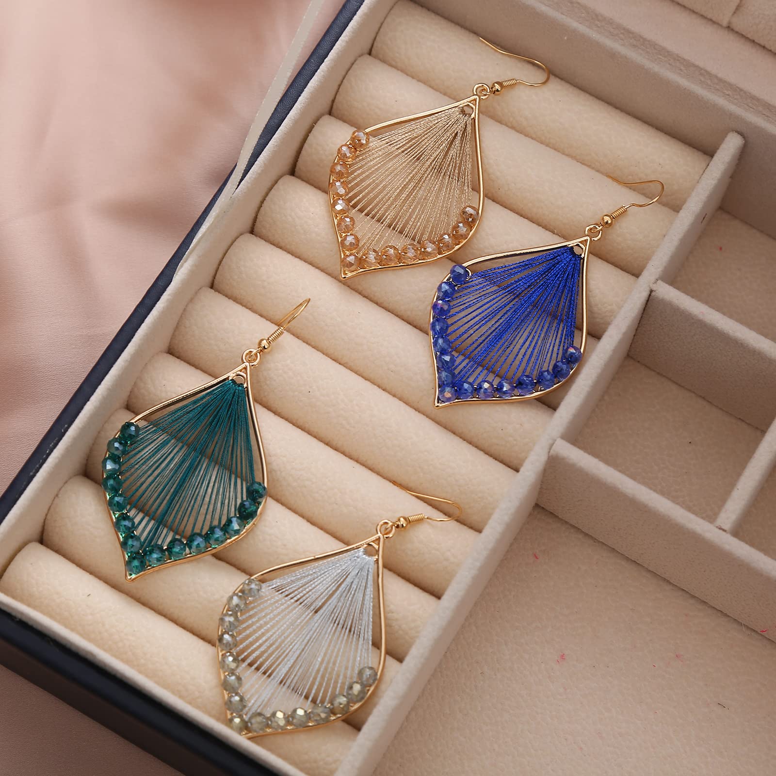 Boho Hand Braided Earrings for Women- Fringe Pendant Women's Earring Set (Dangle earrings A-4pairs)