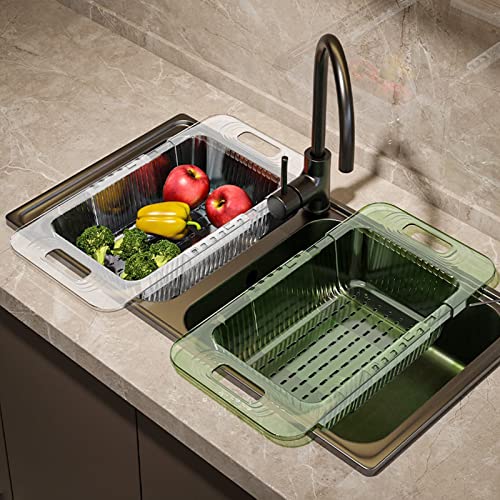Creahappy 14inch Extendable Over the Sink Colander Strainer Basket Adjustable Strainer Sink Washing Basket Collapsible Colander Fruit Vegetable Strainer Drainer Basket for Kitchen Sink