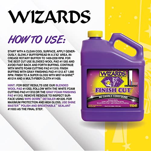 Wizards Finish Cut Buffing Liquid - Cutting Compound & Polish Machine Glaze - Light Cutting and Fine Polishing - 1 Gallon