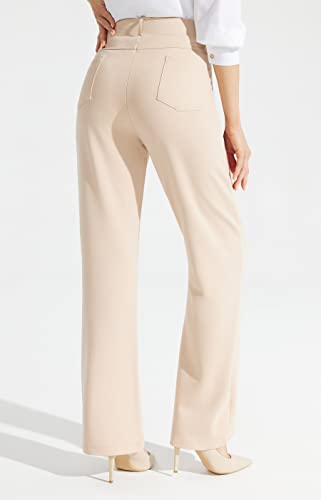 Libin Women's Bootcut Dress Pants 31" Business Casual Work Pants High Waisted Stretchy Slacks for Women Yoga Office Trousers with 4 Pockets, Khaki, 4
