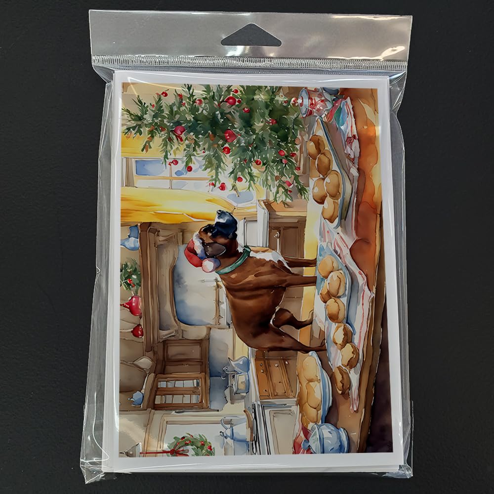 Caroline's Treasures DAC3750GCA7P Boxer Christmas Cookies Greeting Cards Pack of 8 Blank Cards with Envelopes Whimsical A7 Size 5x7 Blank Note Cards